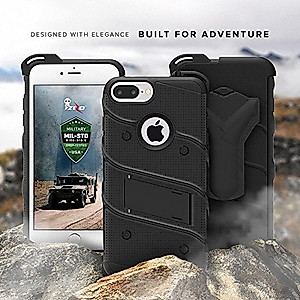 Zizo BOLT Series compatible with iPhone 8 Plus Case Military Grade Drop Tested Tempered Glass Screen Protector Holster iPhone 7 Plus case BLACK