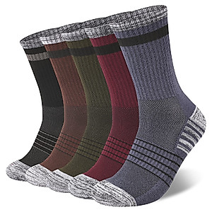 COOVAN Mens Hiking Socks Crew Outdoor Socks 5 Pairs Moisture Wicking Cushioned Athletic Boot Socks