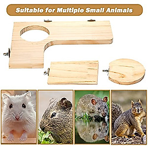 X-pet Hamster Cage Accessories Wooden Platform Chinchilla L-Shaped Round Hole Wooden Playing platform, 5Pcs of Wooden Pedal Toys, Provide a Habitat for Small Animal & Birds, for Squirrel Gerbil