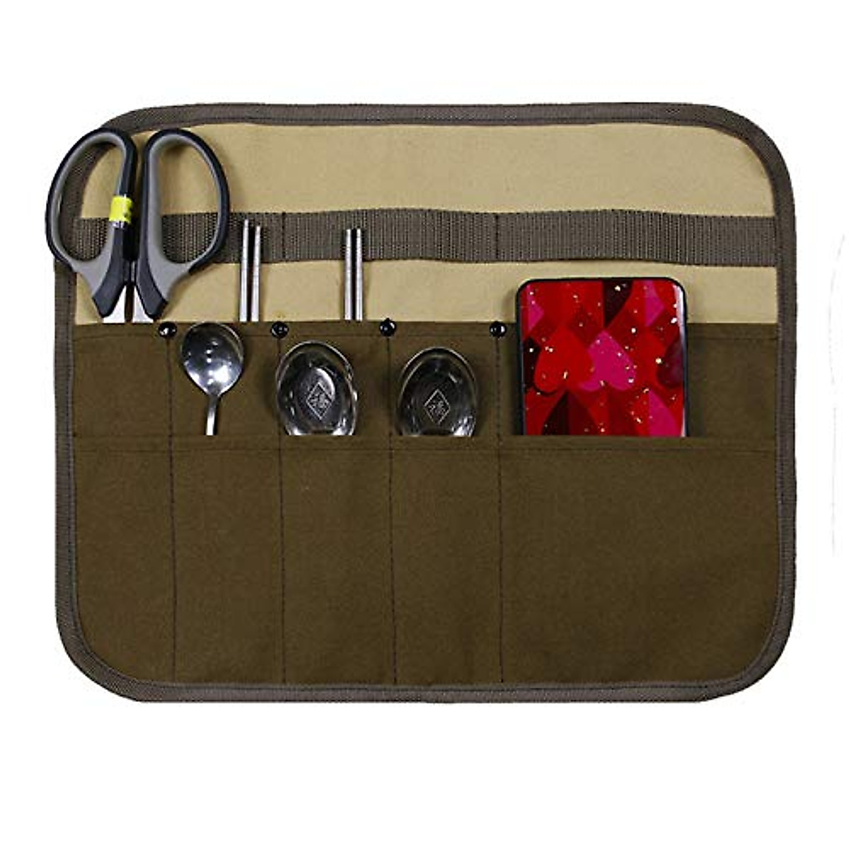 10 PACK Organizer Portable Multi Pocket Canvas Utensil Storage Holder Multi-Purpose Brush Roll Bag Travel Tool Roll Pouch for Camping Barbecue Flatware Hiking
