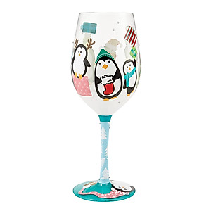 Enesco Designs by Lolita Holiday Penguins and Presents Hand-Painted Artisan Wine Glass, 15 Ounce, Multicolor