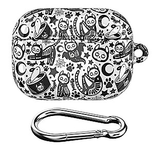 Hard Case Compatible with AirPods Pro 2 | AirPods Pro | AirPods 3 gen 2 1 Skeleton Design Spooky Cover Portable Cute Black Plastic with Keychain Halloween Protective Shockproof Bats Earpods Cat Hook