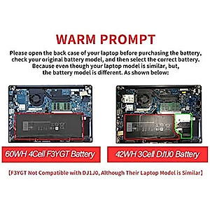 F3YGT 7480 DM3WC Battery for Dell Latitude 7480 7390 7280 7290 7380 7490 E7280 E7480 E7490 12 7000 13 7000 14 7000 Series P73G P73G002 P29S002 ODM3WC DM6WC 2X39G KG7VF 451-BBYE 453-BBCF f3ygt 60WH