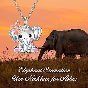 Lucky Elephant Cremation Butterfly Urn Necklace for Ashes 925 Sterling Silver Human Fur Keepsake Memorial Locket Holder Jewelry Gift for Women