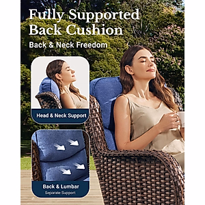 HILLGA Luxury High Back Outdoor Swivel Rocker Patio Chairs Set of 2, with 6-Inch Thick Cushions and Side Table, Ideal for Porch, Poolside, Deck, and Yard in Blue (PRO Version 2.0)