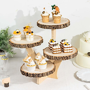 Efavormart 15" Tall 4-Tier Natural Farmhouse Style Wood Slice Cupcake Stand Holder, Rustic Dessert Display Cake Stand