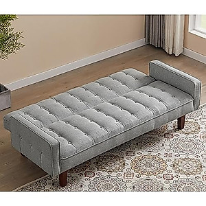 BIVVI Futon Sofa Bed Couch Linen Convertible Sleeper Sofa 73.62 Inch Long Folding Loveseat Couch w/Arms,Upholstered Lounge Sofá Daybed for Small Spaces Living Room, Apartment Office Dorm,Gray