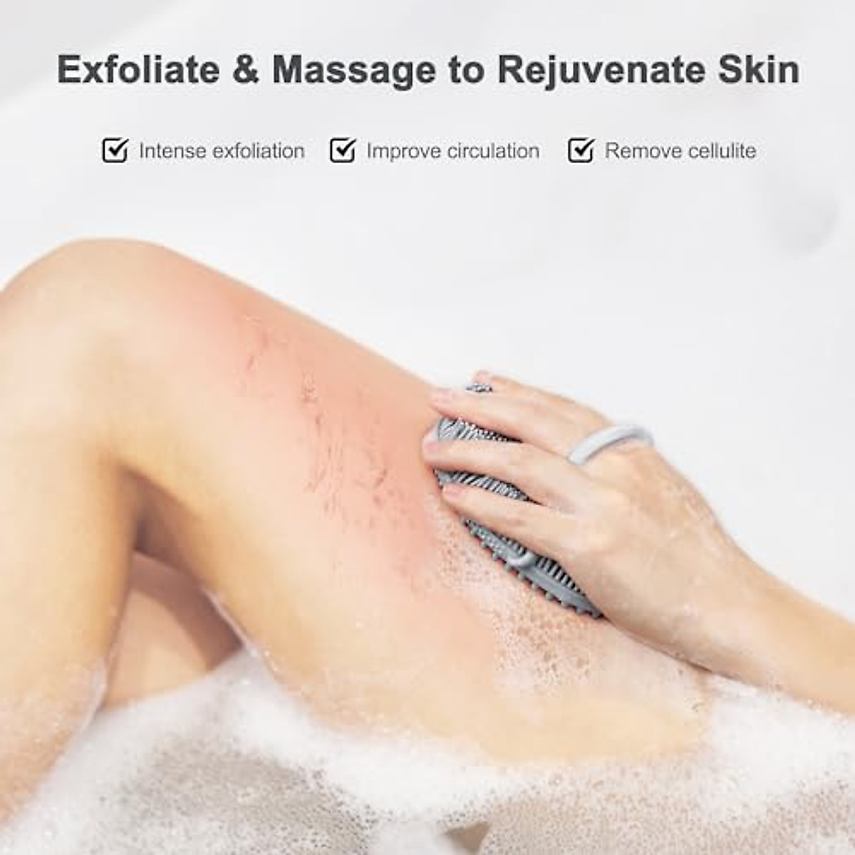 FREATECH Silicone Body Scrubber with Loop Handle, 2-Pack Gentle Exfoliating Body Cleansing Brush for Use in The Shower or Bath, More Hygienic Than Loofah, Easy to Clean, Long-Lasting, Grey & Pink