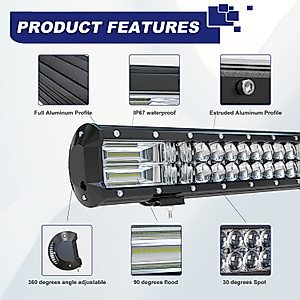 ASLONG 20 Inch LED Light Bar Combo Beam Offroad Driving Light + 2x 4inch White/Amber Yellow LED Pods Strobe Lights + Tube Clamp Mounting Bracket UTV Flag Mount Whip Light Mount w/Wiring for Pickup 4WD