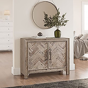 Jofran Gramercy Mid-Century Modern Chevron Two Door Accent Chest Cabinet, 40", Grey Wash