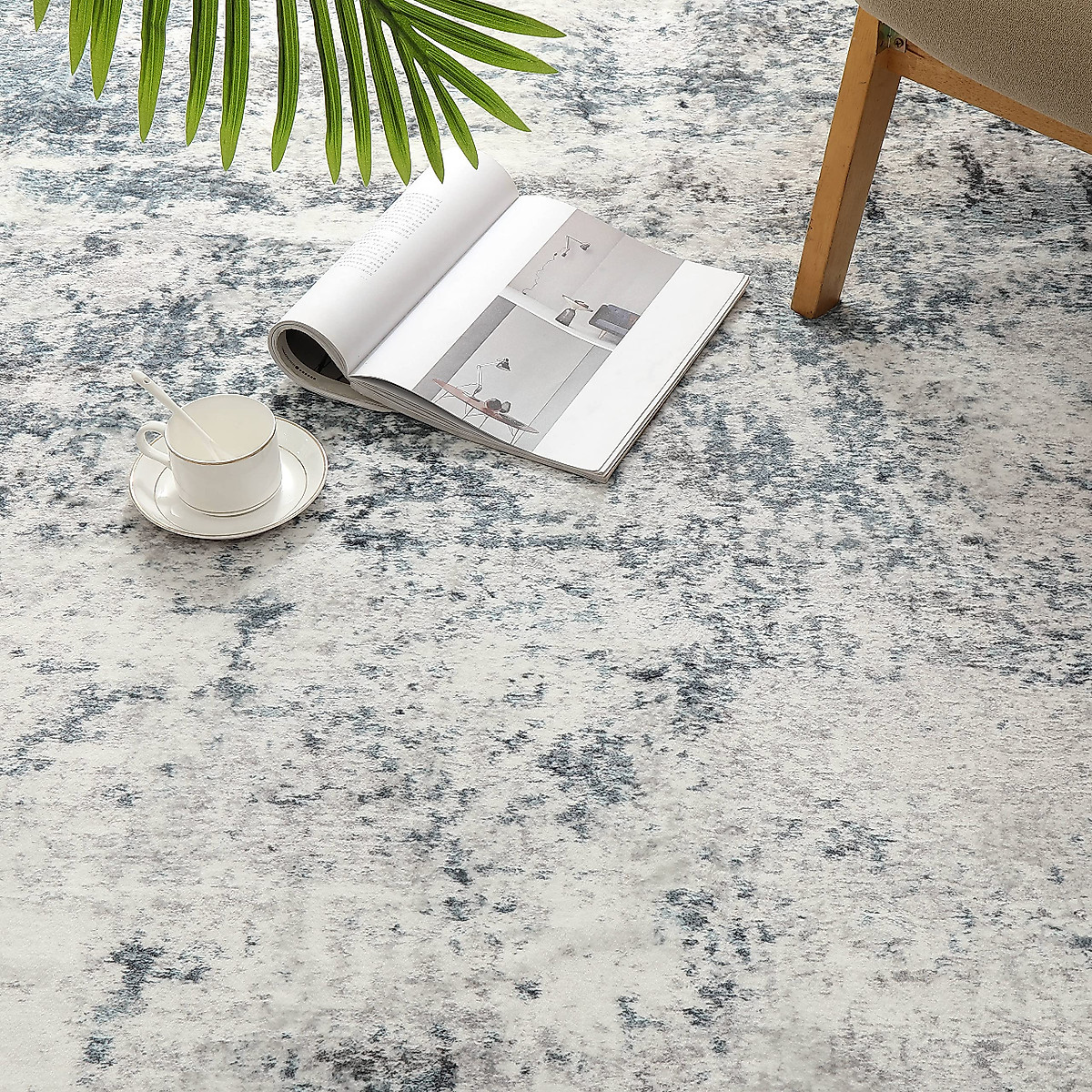 Area Rug Living Room Rugs: 3x5 Indoor Abstract Soft Fluffy Pile Large Carpet with Low Shaggy for Bedroom Dining Room Home Office Decor Under Kitchen Table Washable - Gray/Blue