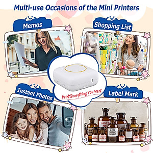 Mini Printer Portable Bluetooth-compatible Photo Printer with 10 Rolls Paper, Inkless Pocket Printer for iPhone Thermal Sticker Maker Machine Label Printer for Receipt Picture Notes Study Home Office