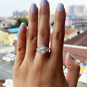 Jolics 925 Sterling Silver Ring Oval Cut 6 * 8mm 1.5ct Simulated Diamond Engagement Ring Halo Promise Ring Ladies Size 5-10 (7)