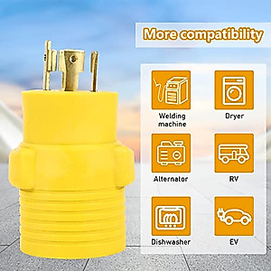 HDWS NEMA L14-30P to 6-50R 240V Compact Generator Adapter Connector, 30Amp Twist Lock 4 Prong Male Plug to 3 Prong Female Receptacle Adapter for Welder Generator Dryer EV Charger, Yellow