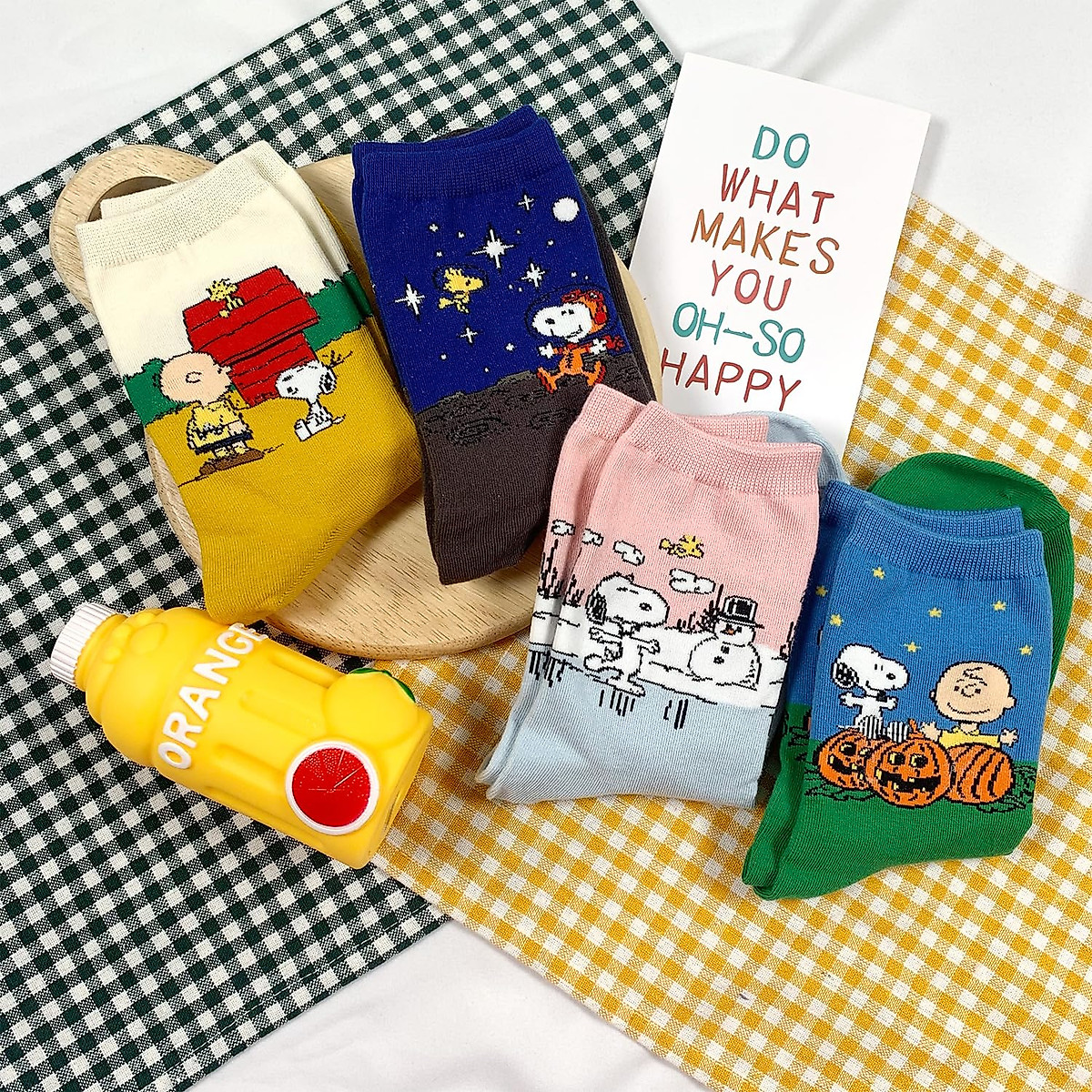Yolo Studio The Peanuts Snoopy Women and teen girls Licensed Socks Collection Cartoon Character Series Original Crew Socks (Peanuts-6)