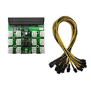 Tekit Ethereum Mining ETH ZEC LTC 1200W/750W Server PSU Power Supply Unit to GPU Breakout Board Adapter + 12pcs 6-Pin PCIe to (6+2Pin) PCIe Graphics Card Power Cables (GPU Breakout Board+12PCS Cable)