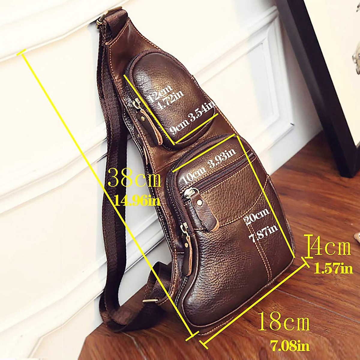KPYWZER Vintage Leather Sling Bag Bags for Men Women Backpack Shoulder Messenger Crossbody Outdoor Travel Hiking Camping Tactical Chest Pack Daypack Brown