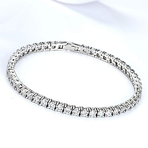 SHKA | AAA + 3.0mm Cubic Zirconia | Silver Tennis Bracelet for Women | 6.5 inch-7.5 inch