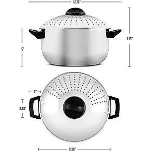 Ovente 4.8 Quart Stovetop Stainless Steel Pasta Pot with Strainer Lid & Locking Feature, Easy Storage and Pour Safe with Cool Touch Handles Perfect for Cooking Noodle Veggie or Sauce, Silver CW15131S