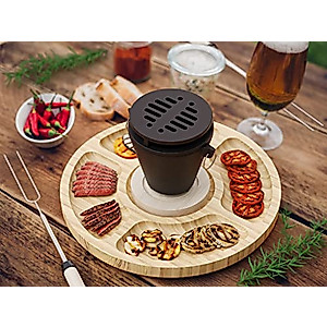 Mini Hibachi Grill Indoor - PuPu Platter Set Or Indoor Smores Kit With 2 Marshmallow Roasting Sticks For Fire Pit And A Bamboo Serving Tray - Smokeless Table Top Smores Maker