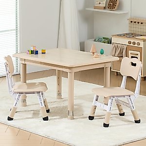 SINKIPA Todder Table and Chairs, 31.5''L x 23.6''W Sturdy kids Activity table with Stainless Steel Legs, Kids Table and 2 Chairs with Anti-Slip Foot Covers, Graffiti Desktop