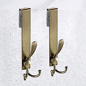 Flybath Shower Glass Door Hooks 2 Pack 304 Stainless Steel Antique Extended Robe Towel Hook Rack Over Glass Door Hooks Frameless Drilling-Free Hanger for Bathroom, Brushed Bronze
