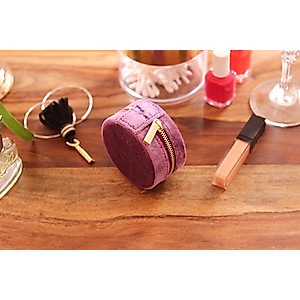 BLUTETE Velvet Travel Jewelry Case Small Round Travel Jewelry Organizer Jewelry Accessory Storage Case Gift Jewelry Box (Purple/Round)
