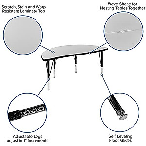 Flash Furniture 2 Piece 47.5" Circle Wave Collaborative Grey Thermal Laminate Activity Table Set - Height Adjustable Short Legs