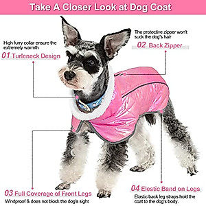SUNFURA Warm Dog Coat, Waterproof Dog Winter Jacket for Small Medium Large Dogs, Turtleneck Dog Snow Jacket Reflective Dog Coats with Harness, Padded Dog Snowsuit for Cold Weather, Pink 2XL