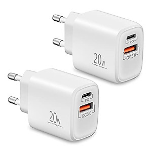 European Travel Plug Adapter, LUOSIKE 2-Pack 20W Dual Port Fast USB C Wall Charger Block International US to Europe EU Type C Power Adapter for iPhone 13 12 11 Pro Max XR XS X 8, Pad, Samsung, Android