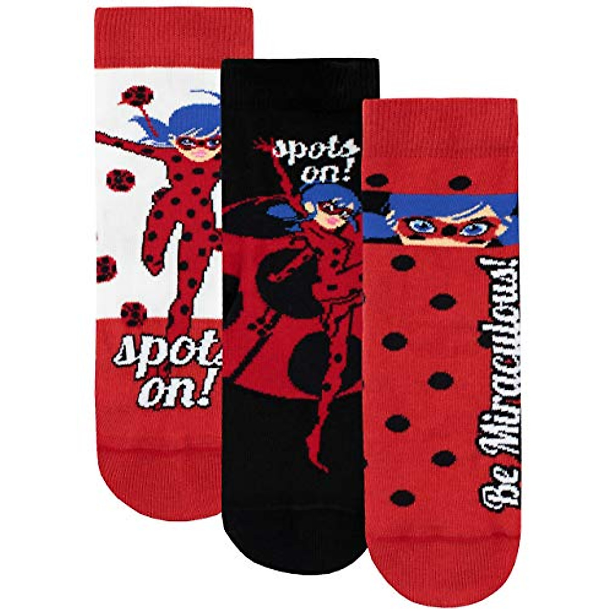 Miraculous Ladybug Girls' Lady Bug Socks Pack of 3 Size 10 to 13 Multicolored