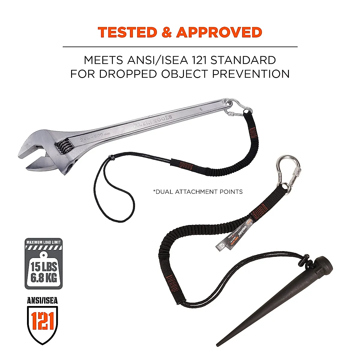 Ergodyne Squids 3105 Tool Lanyard with Aluminum Screw Lock Carabiner, Tool Weight Capacity 15lbs , Black