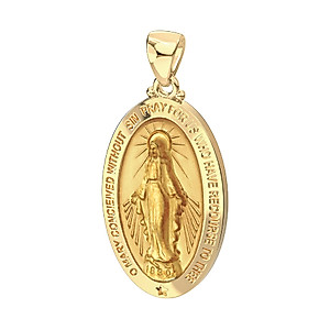 US Jewels Ladies 26mm 14K Yellow Gold Virgin Mary Hollow Oval Polished Pendant