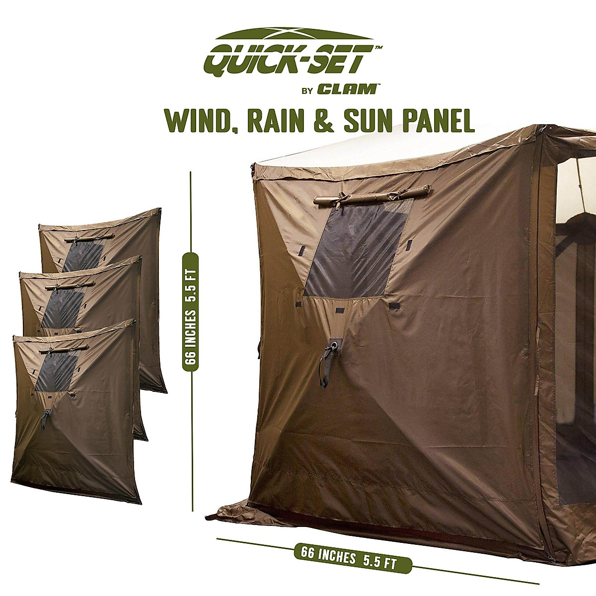 Clam Quick Set Wind Panels, Wind and Sun Protection for Tents, Essential Camping Accessories for Quick Set Traveler and Escape Gazebos, Brown