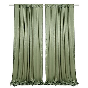 SHERWAY 2 Panels 4.8 Feet x 10 Feet Sage Green Thick Satin Wedding Backdrop Drapes, Non-Transparent Window Curtains for Party Ceremony Stage Decoration