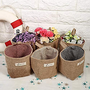 2Pcs Cotton Linen Storage Baskets, Wall Door Hanging Storage Baskets, Clothes Bag Home Gadget Storage Organizer Foldable Basket Wall Bins (Blue Stripe)