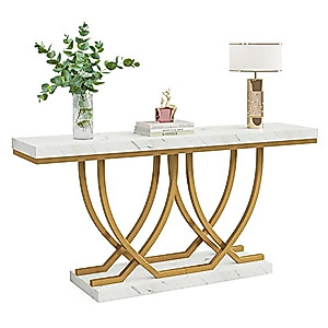 Tribesigns 59 Inch Modern Console Table, Faux Marble Entryway Table Gold Sofa Table Behind The Couch, Luxury Hallway Table Accent Table for Living Room, Entrance, Foyer, White and Gold