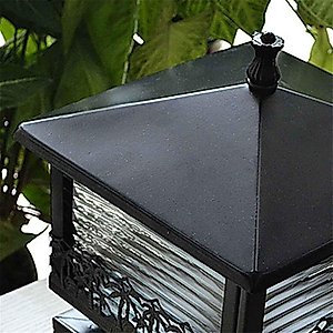 European Vintage Outdoor Table Light Square Pillar Light Aluminum Bollard Super Bright Light Lamp Post Brick Columns Pathway Lighting Street Patio Backyard Tabletop Lantern Decorate (Bl