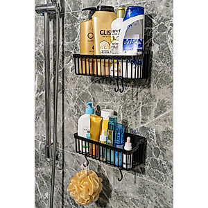 ATA HOME Shower Caddy Bathroom Shelves, Black Hanging Shower Organizer, 2-Pack Large Capacity No Drilling Easy Installation with Adhesive, Shower Shelf for Inside Shower ABS