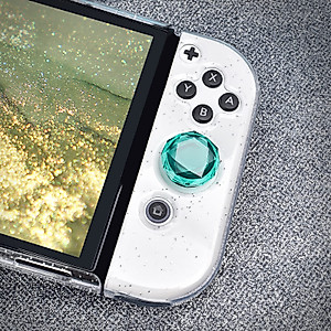 DLseego Diamond 3D Thumb Grips Caps Design for Switch & Switch Lite & Switch OLED Joy Con Crystal Clear Console Joystick Cover 4PCS - Clear and Green
