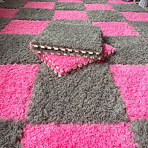 60 Pcs - 60 Sq.ft. Soft Plush Puzzle Foam Floor Mat,12X12 Inch Non-Slip Interlocking Carpet Tiles,Area Rugs,Keep Warm,Home(Color:Rose Red)