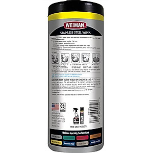 Weiman Stainless Steel Cleaner and Polish Wipes Bundle with Microfiber Cloth-Removes Fingerprints, Water Marks and Grease from Appliances - Works Great on Refrigerators, Ovens, and Grills
