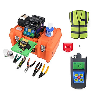 ORIENTEK T45 FTTH Fiber Optic Fusion Splicer Machine Core Alignment Fusion Splicing Machine 7sec Splice Time 250μm Fiber, 900μm Fiber, Flat Cable, Jump Cables w/Fiber Cleaver+Optic Power Meter