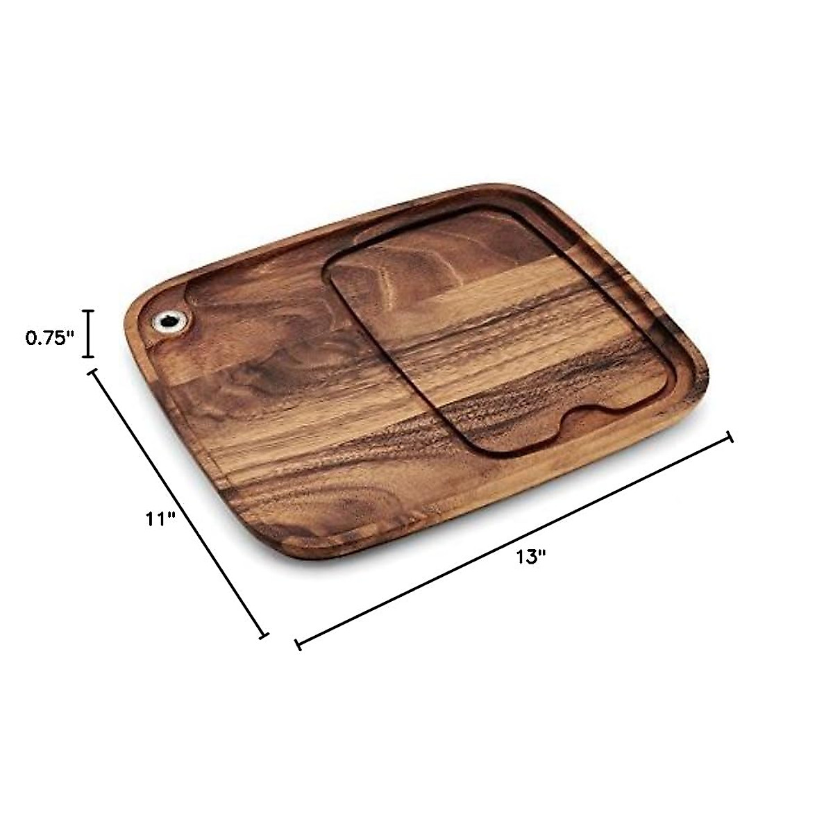 Ironwood Gourmet Fort Worth Steak Plate with Juice Channel, Acacia Wood 13 x 11 x 0.75 -inches