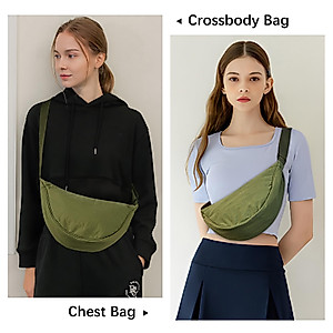 WESTBRONCO Crescent Bag Crossbody Bags for Women Trendy Small Nylon Fanny Pack Sling Hobo Bag Soft Casual, Green