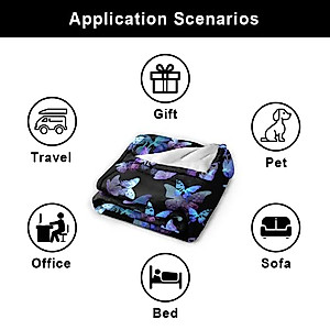 Butterfly Blanket Blue and Purple Super Soft Warm Butterfly Throw Blanket - Lightweight Cozy Flannel Throw Blanket Bed Couch Sofa Office Decor, Gift for Girls and Boys Women and Man 50"x40"
