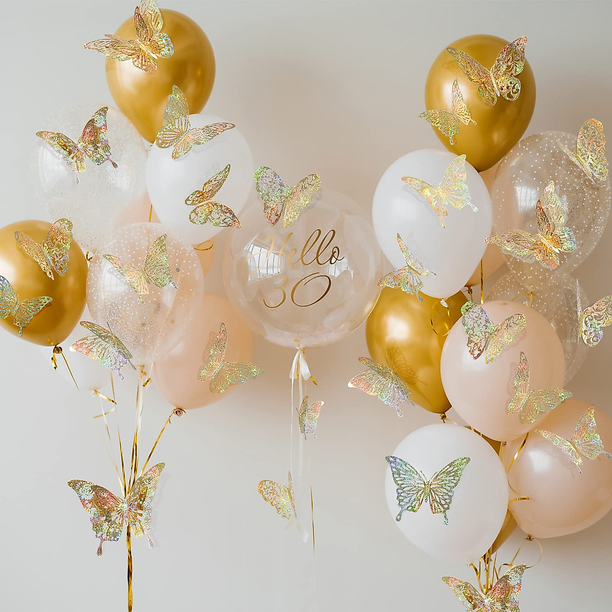 60 Pcs 3D Iridescent Gold Butterfly Decorations,Sequined Gold Room Decor with Set 5 Style Decorative Paper Butterfly for Party Birthday Baby Shower Decorations Wedding Decor DIY Gift( (Sequined Gold)