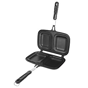 Fdit Cast Aluminium Breakfast Double Sided Non-Stick Frying Pan Easy Use Easy Safe Reliable Kitchen Cooking Utensil Tool Black