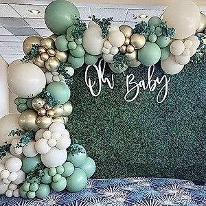 Sage Green Balloon Garland Arch Kit 139PCS Avocado Green Sand White Metallic Gold Neutral Latex Balloons for Baby Shower Bridal Shower Birthday Party Decorations
