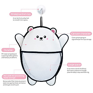 Spuddies Bath Toy Organizer Shower Caddy Cute Bear Design - for Bathroom Baby Toy Storage Quick Dry Bathtub Mesh Net Baby Toy Holder with Suction Hooks